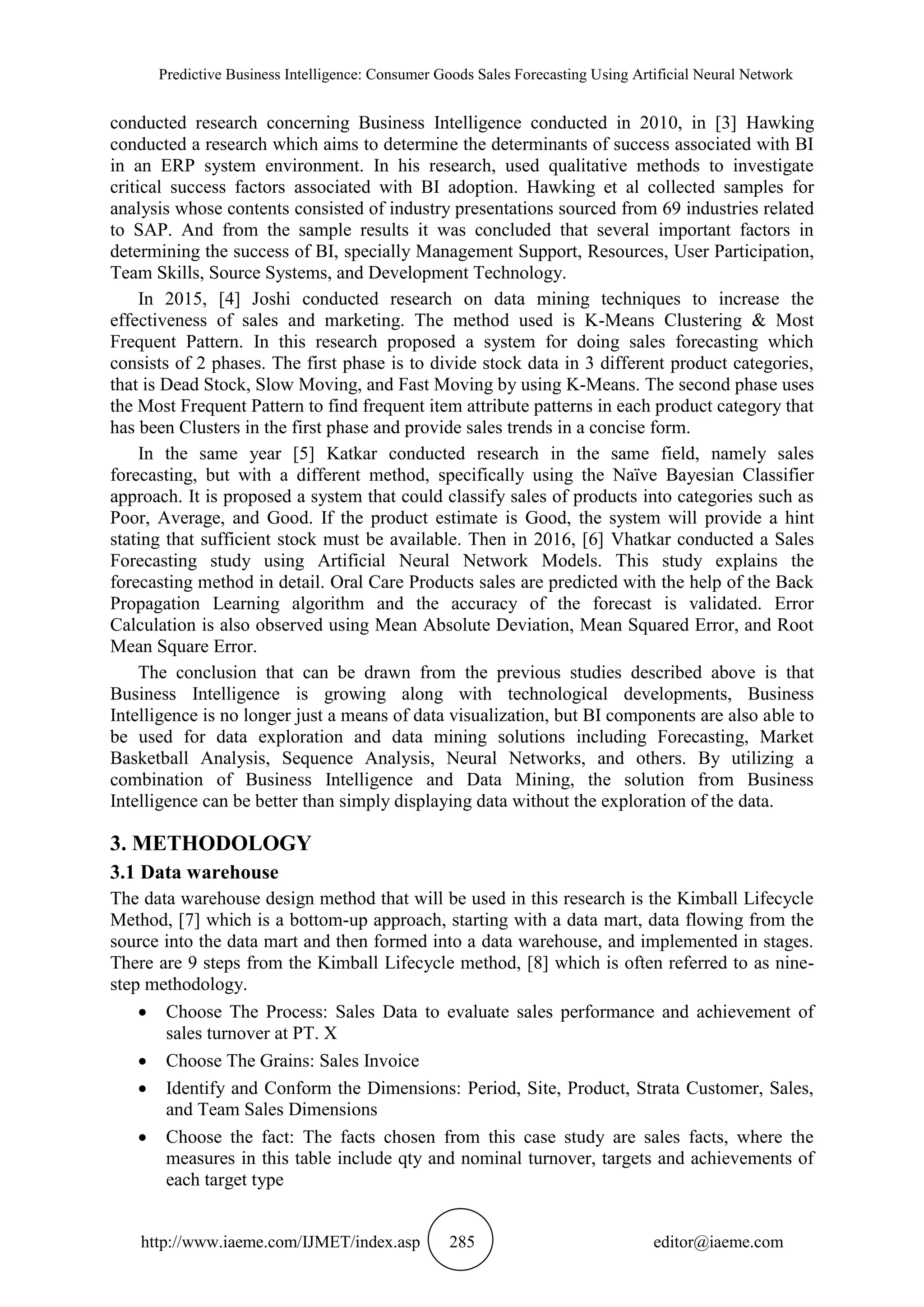 PREDICTIVE BUSINESS INTELLIGENCE: CONSUMER GOODS SALES FORECASTING USING ARTIFICIAL NEURAL ...