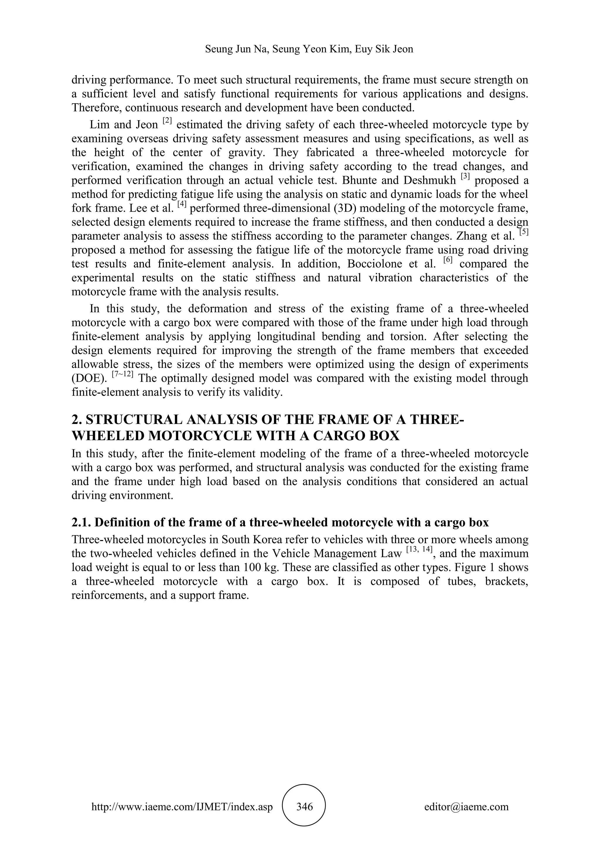 SIZE OPTIMIZATION DESIGN OF THREEWHEELED MOTORCYCLE FRAME WITH CARGO ...