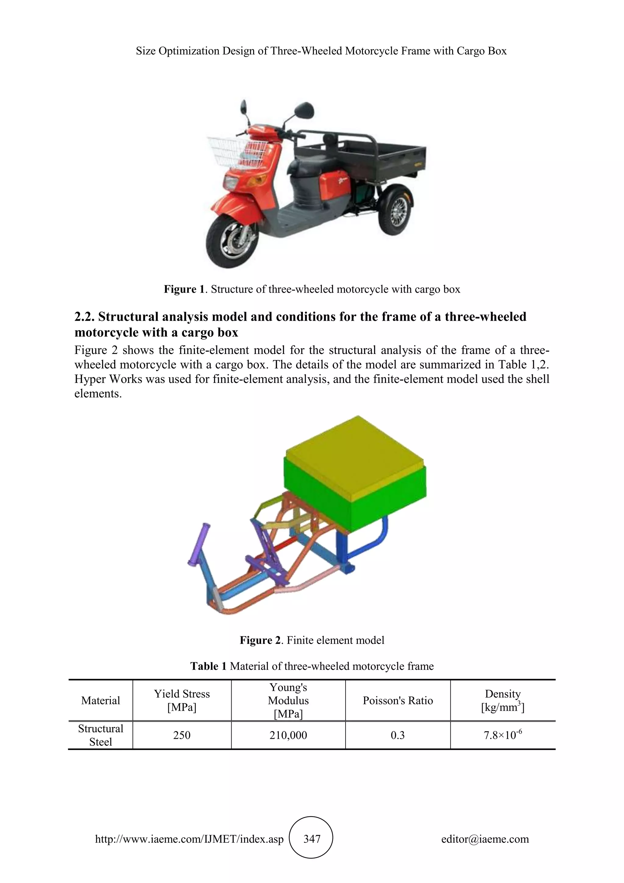 SIZE OPTIMIZATION DESIGN OF THREEWHEELED MOTORCYCLE FRAME WITH CARGO ...