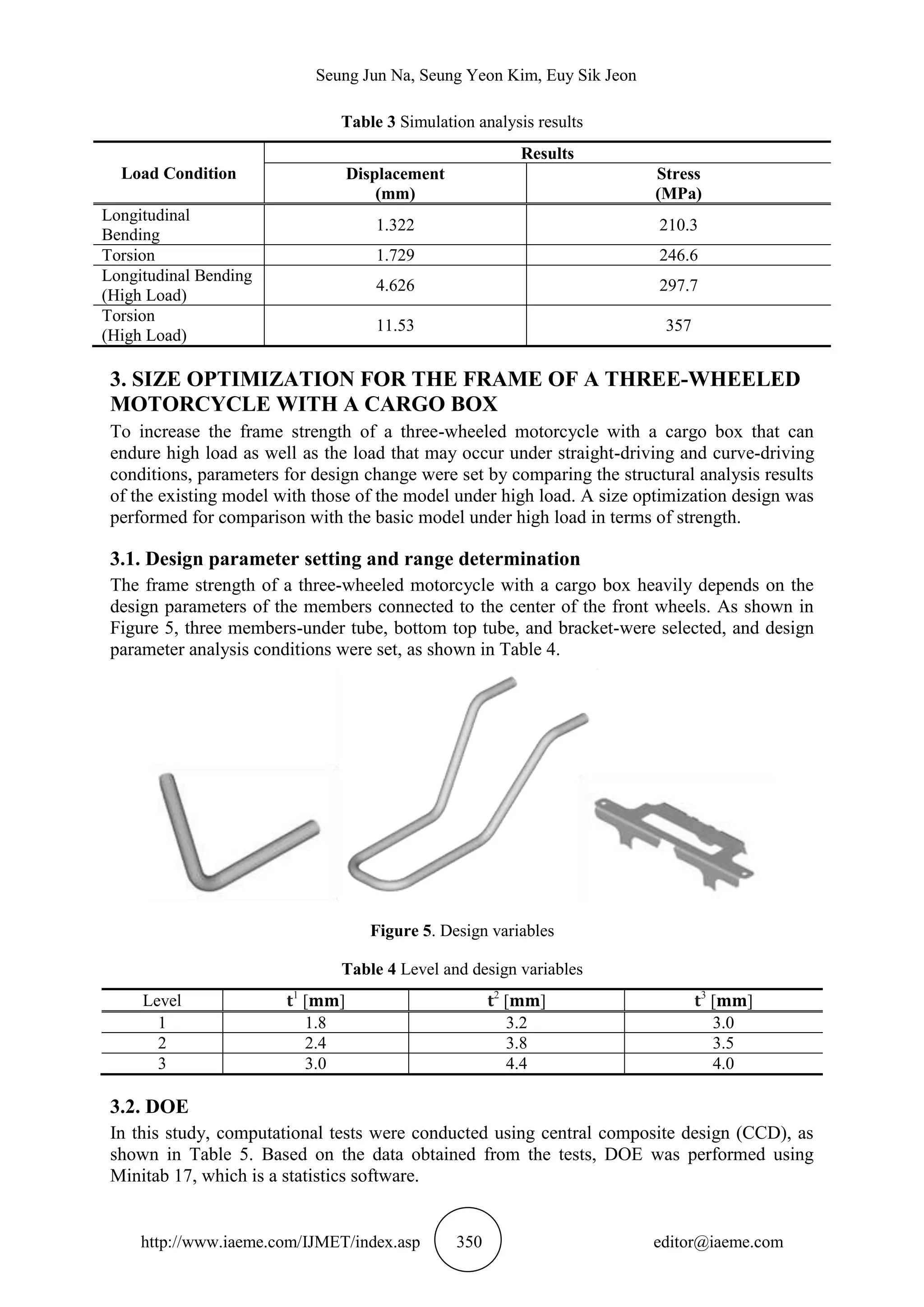 SIZE OPTIMIZATION DESIGN OF THREEWHEELED MOTORCYCLE FRAME WITH CARGO ...