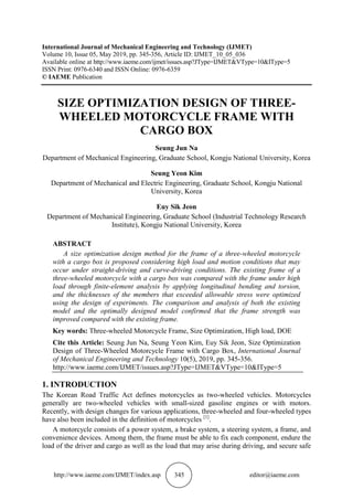 SIZE OPTIMIZATION DESIGN OF THREEWHEELED MOTORCYCLE FRAME WITH CARGO ...