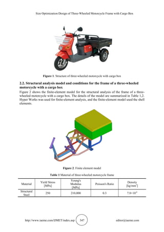 SIZE OPTIMIZATION DESIGN OF THREEWHEELED MOTORCYCLE FRAME WITH CARGO ...
