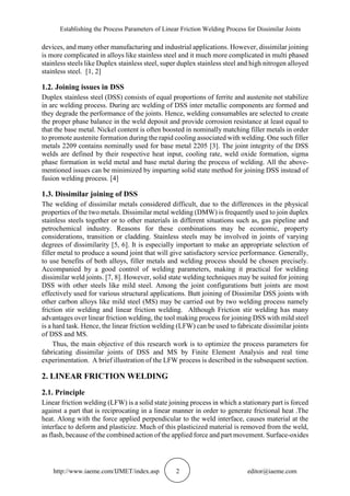 ESTABLISHING THE PROCESS PARAMETERS OF LINEAR FRICTION WELDING PROCESS ...