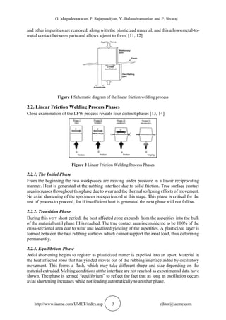 ESTABLISHING THE PROCESS PARAMETERS OF LINEAR FRICTION WELDING PROCESS ...