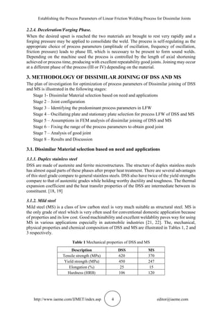 ESTABLISHING THE PROCESS PARAMETERS OF LINEAR FRICTION WELDING PROCESS ...