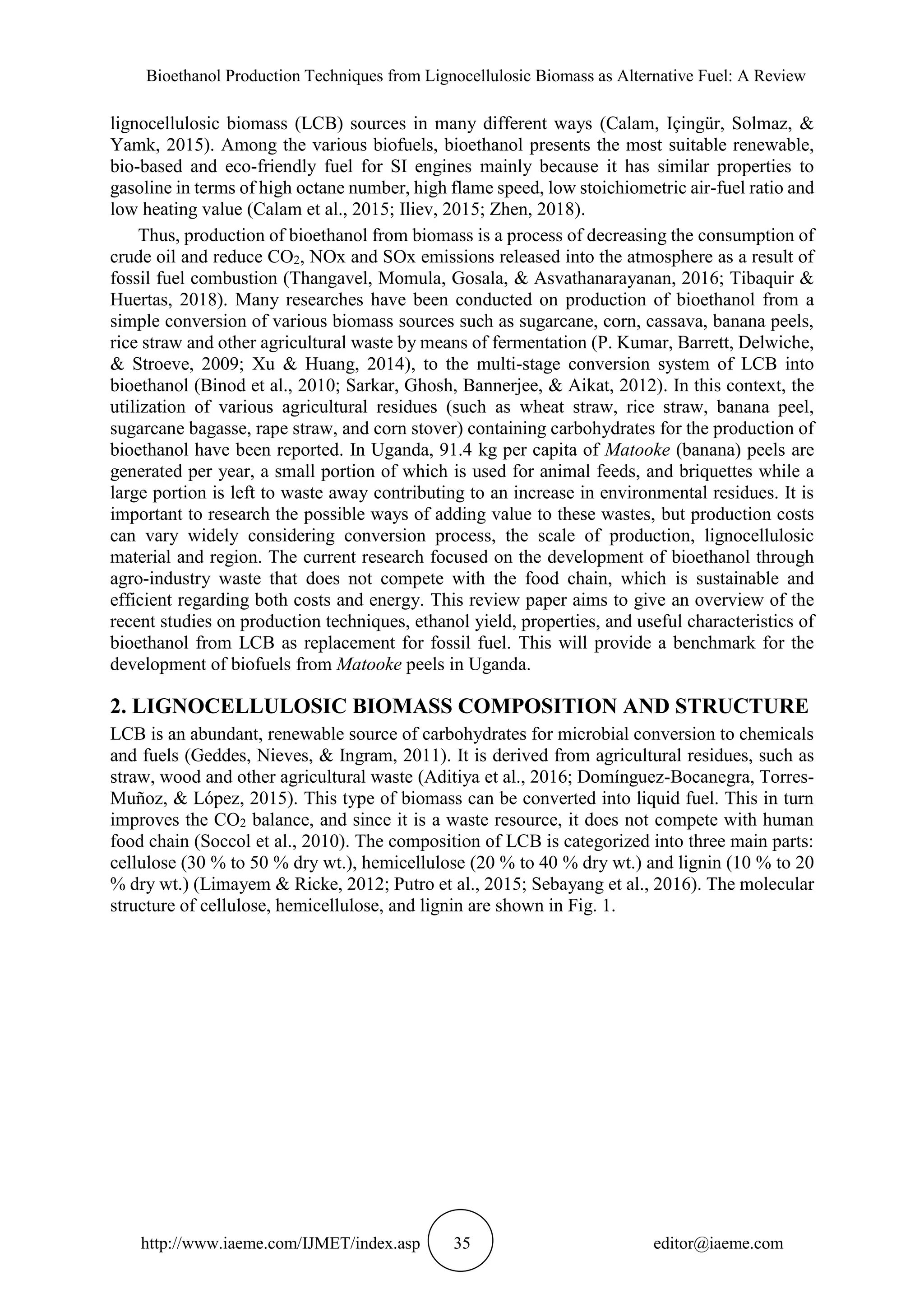 BIOETHANOL PRODUCTION TECHNIQUES FROM LIGNOCELLULOSIC BIOMASS AS ...