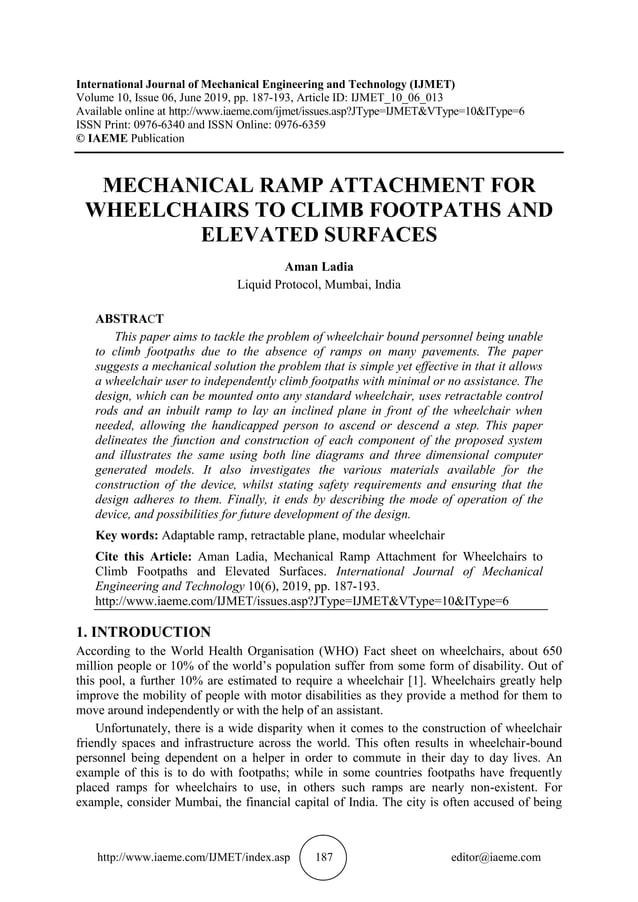 MECHANICAL RAMP ATTACHMENT FOR WHEELCHAIRS TO CLIMB FOOTPATHS AND ...