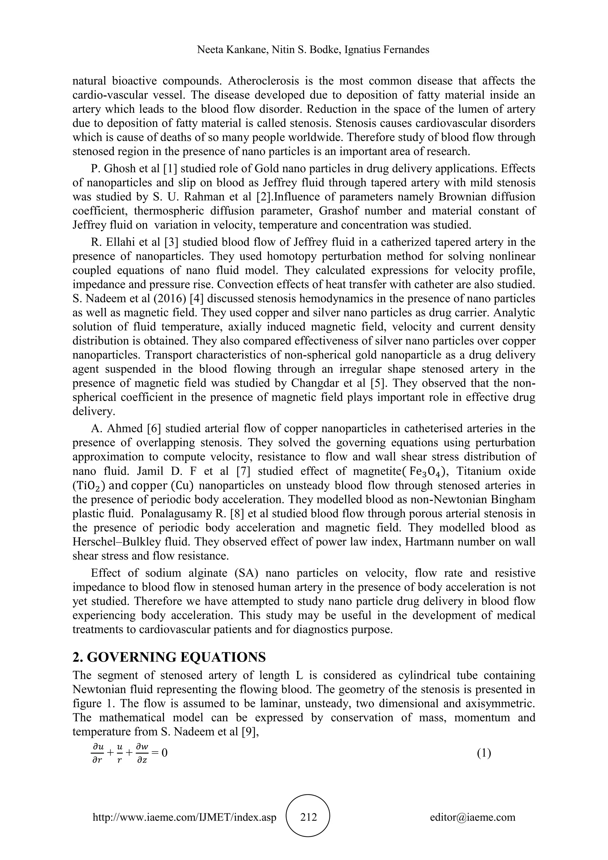 NUMERICAL SIMULATION OF BLOOD FLOW WITH SODIUM ALGINATE (SA) NANO ...