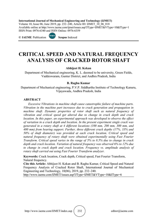 CRITICAL SPEED AND NATURAL FREQUENCY ANALYSIS OF CRACKED ROTOR SHAFT | PDF