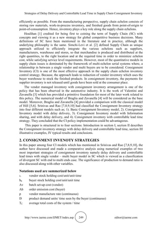 STRATEGIES OF DELAY DELIVERY AND CONTROLLABLE LEAD TIME IN SUPPLY CHAIN CONSIGNMENT INVENTORY | PDF