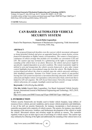 CAN BASED AUTOMATED VEHICLE SECURITY SYSTEM | PDF