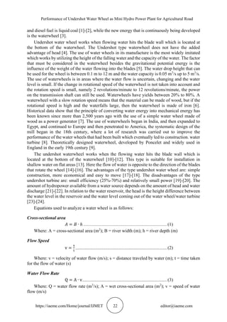PERFORMANCE OF UNDERSHOT WATER WHEEL AS MINI HYDRO POWER PLANT FOR ...