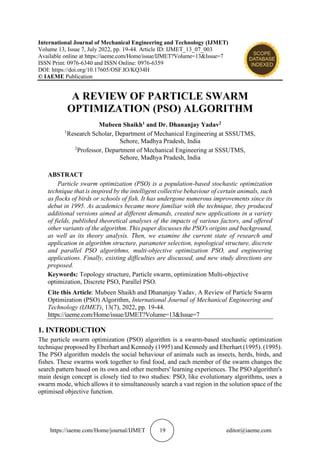 A REVIEW OF PARTICLE SWARM OPTIMIZATION (PSO) ALGORITHM | PDF