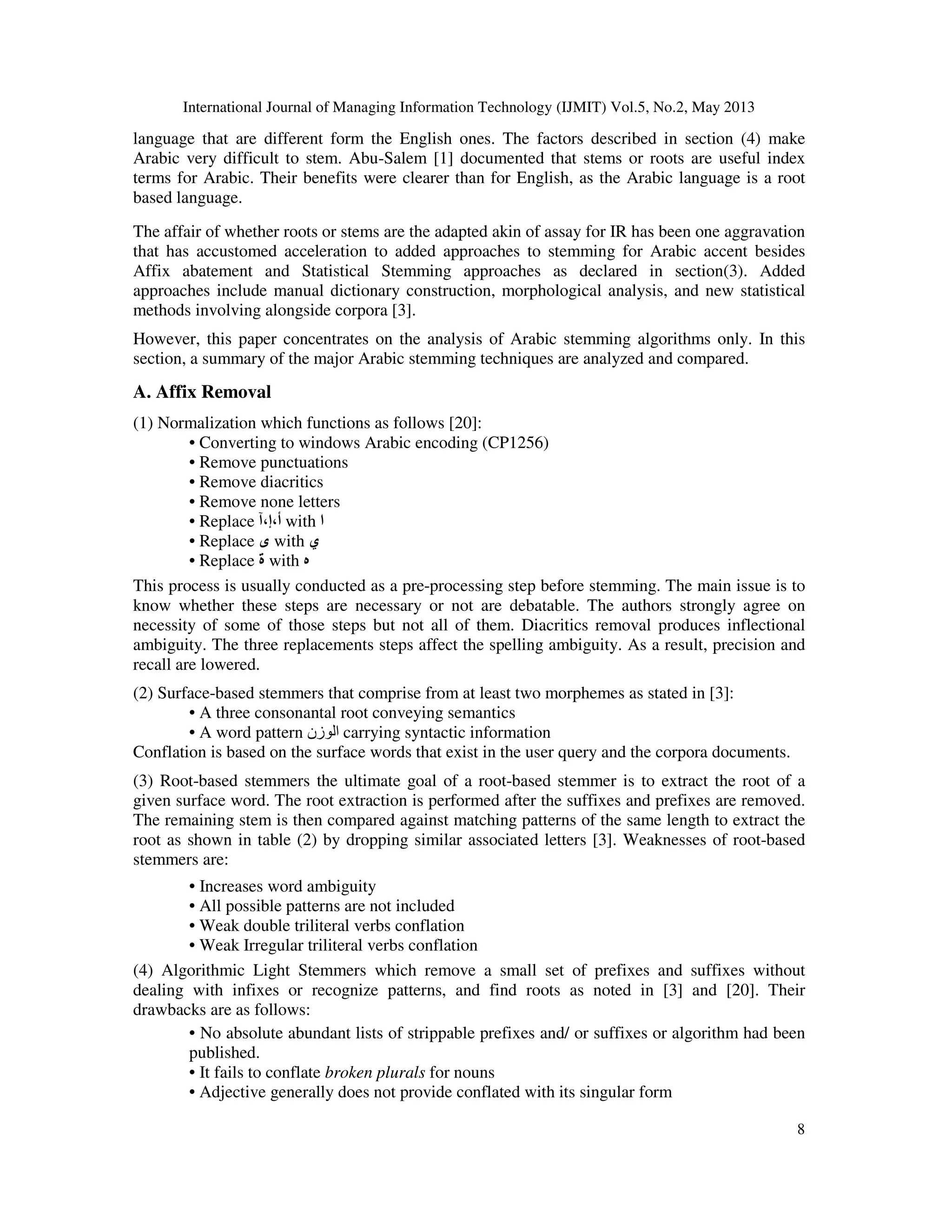 COMPARATIVE ANALYSIS OF ARABIC STEMMING ALGORITHMS | PDF