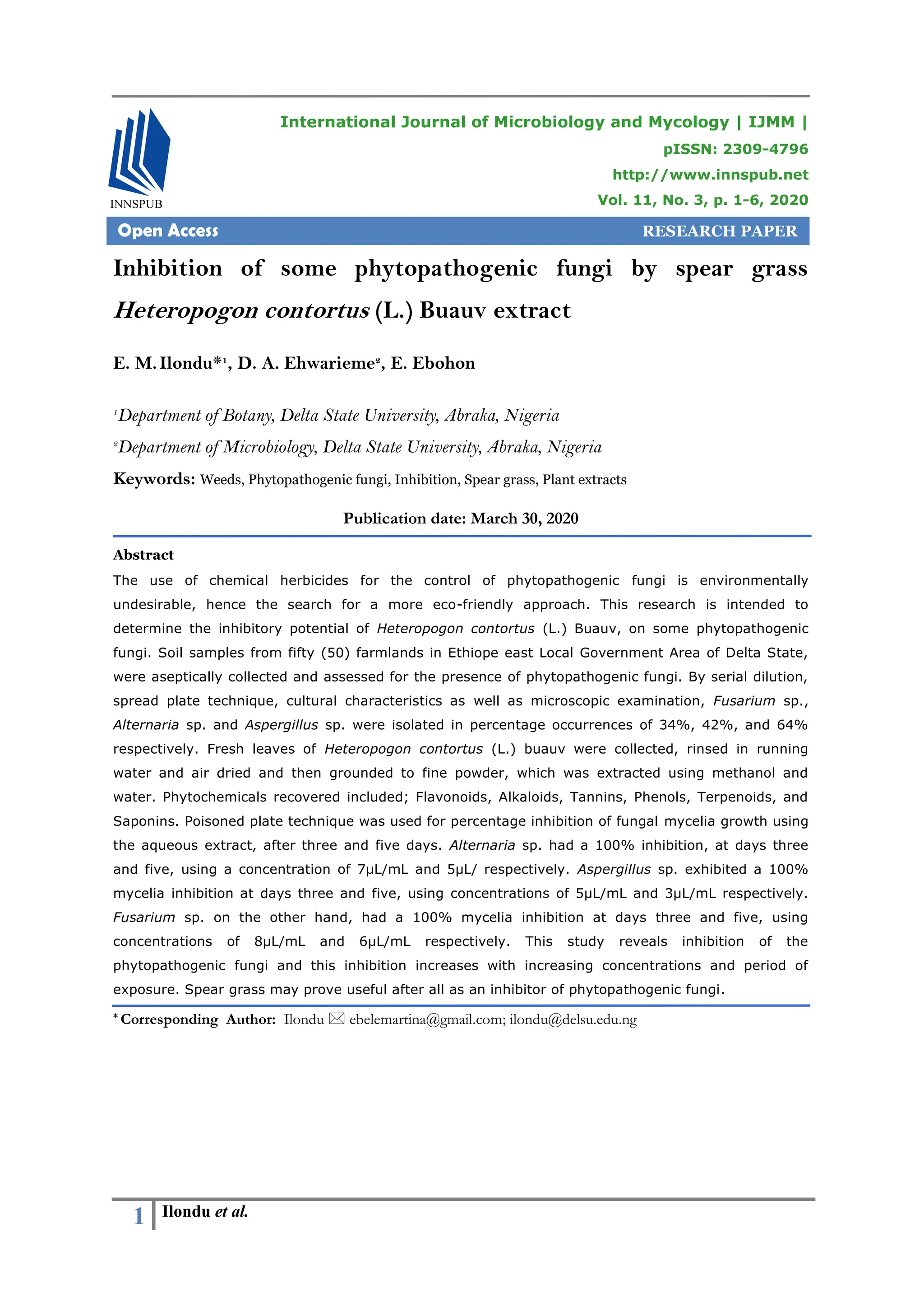 Inhibition of some phytopathogenic fungi by spear grass Heteropogon ...