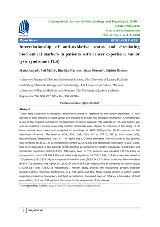 Interrelationship of anti-oxidative status and circulating biochemical ...