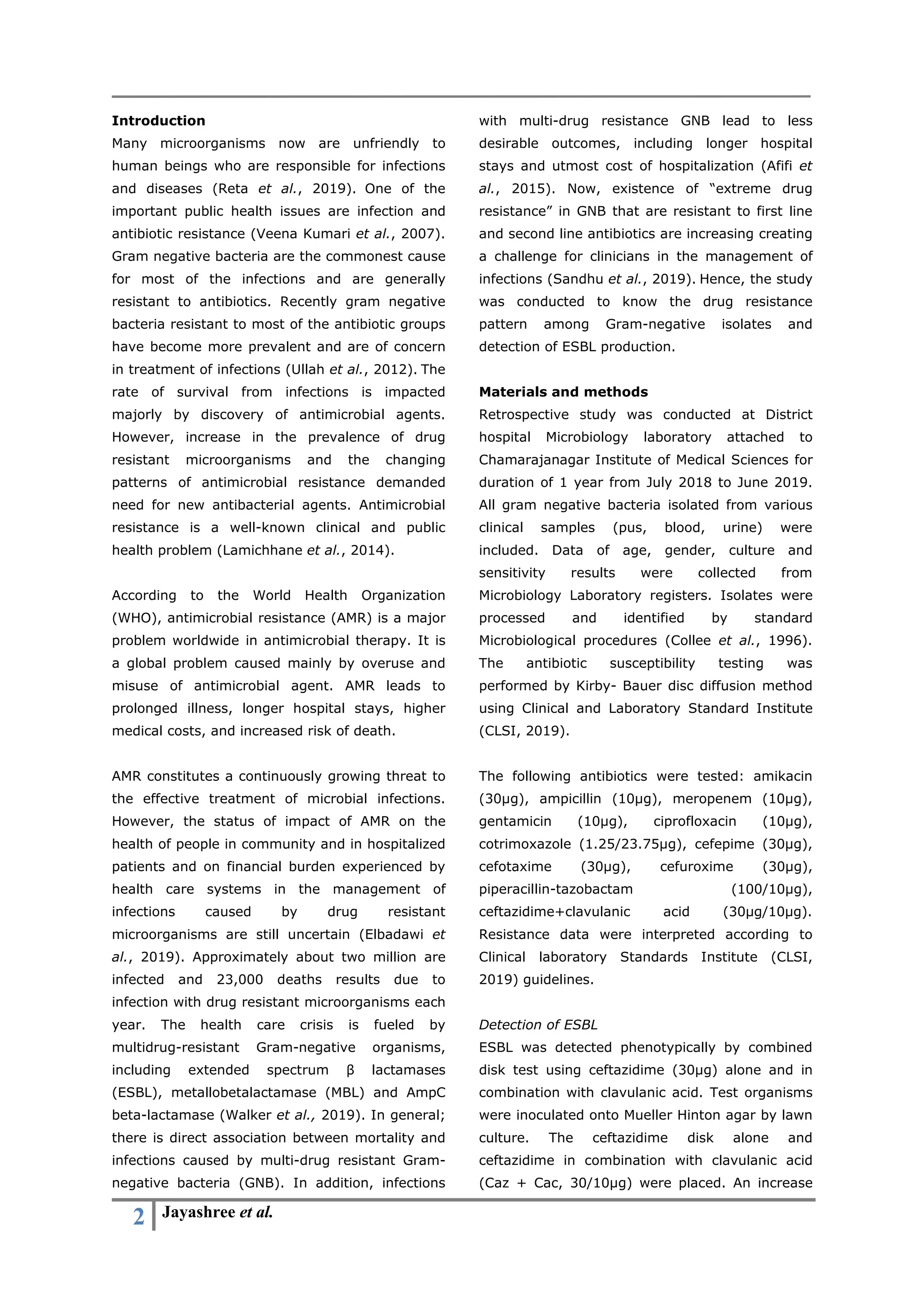 Detection of drug resistance pattern among Gram-negative isolates | PDF