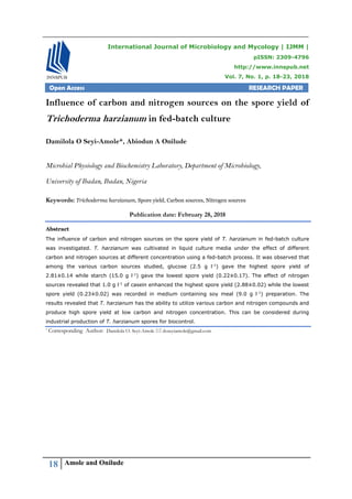 Influence of carbon and nitrogen sources on the spore yield of Trichoderma harzianum in fed ...
