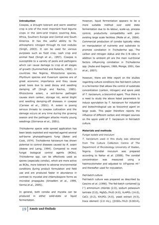 Influence of carbon and nitrogen sources on the spore yield of Trichoderma harzianum in fed ...
