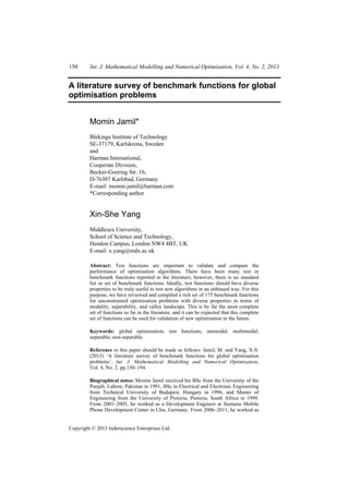 A literature survey of benchmark functions for global optimisation problems | PDF
