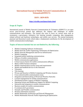 International Journal of Mobile Network Communications & Telematics(IJMNCT) | PDF