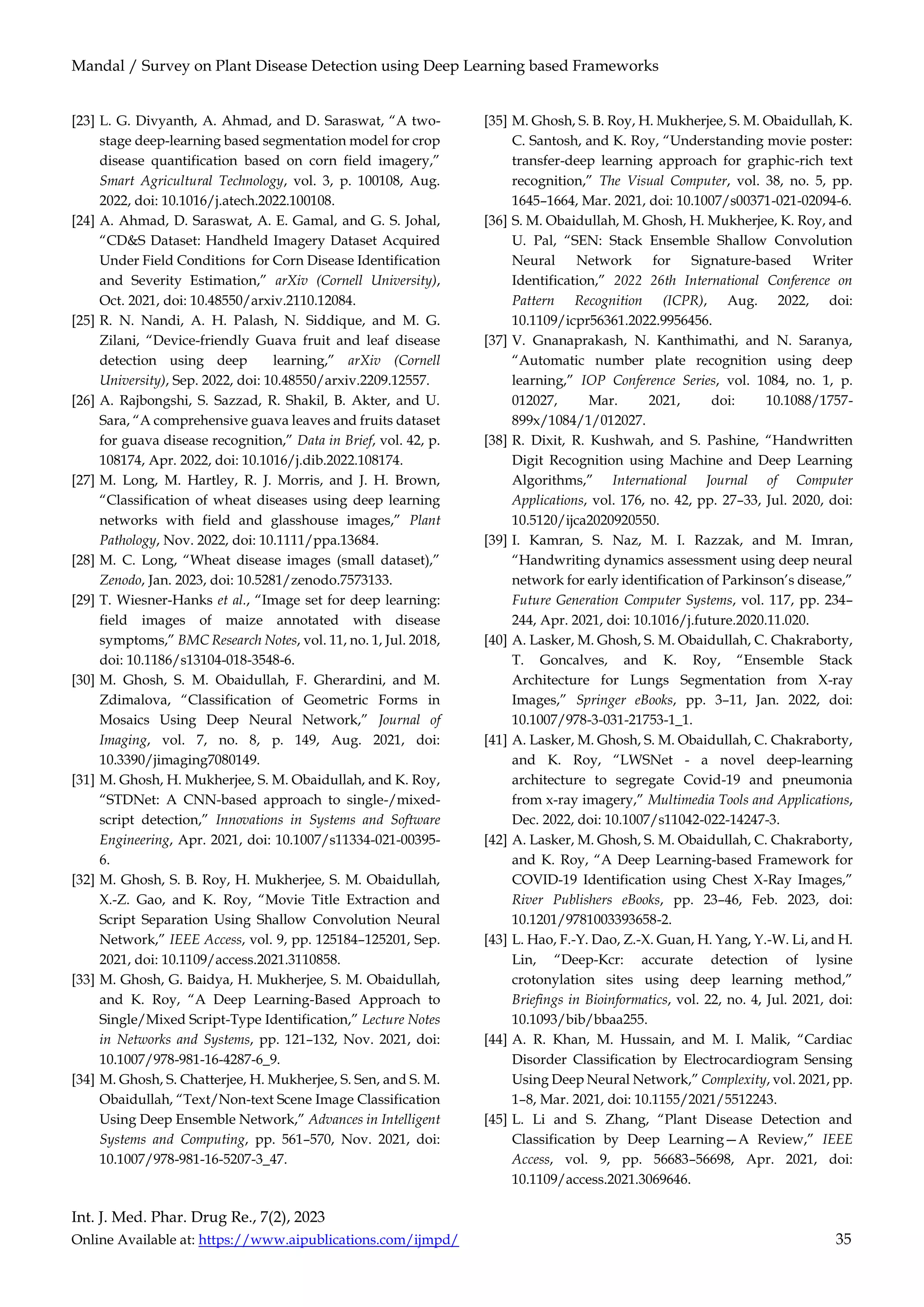Survey on Plant Disease Detection using Deep Learning based Frameworks | PDF | Agriculture ...