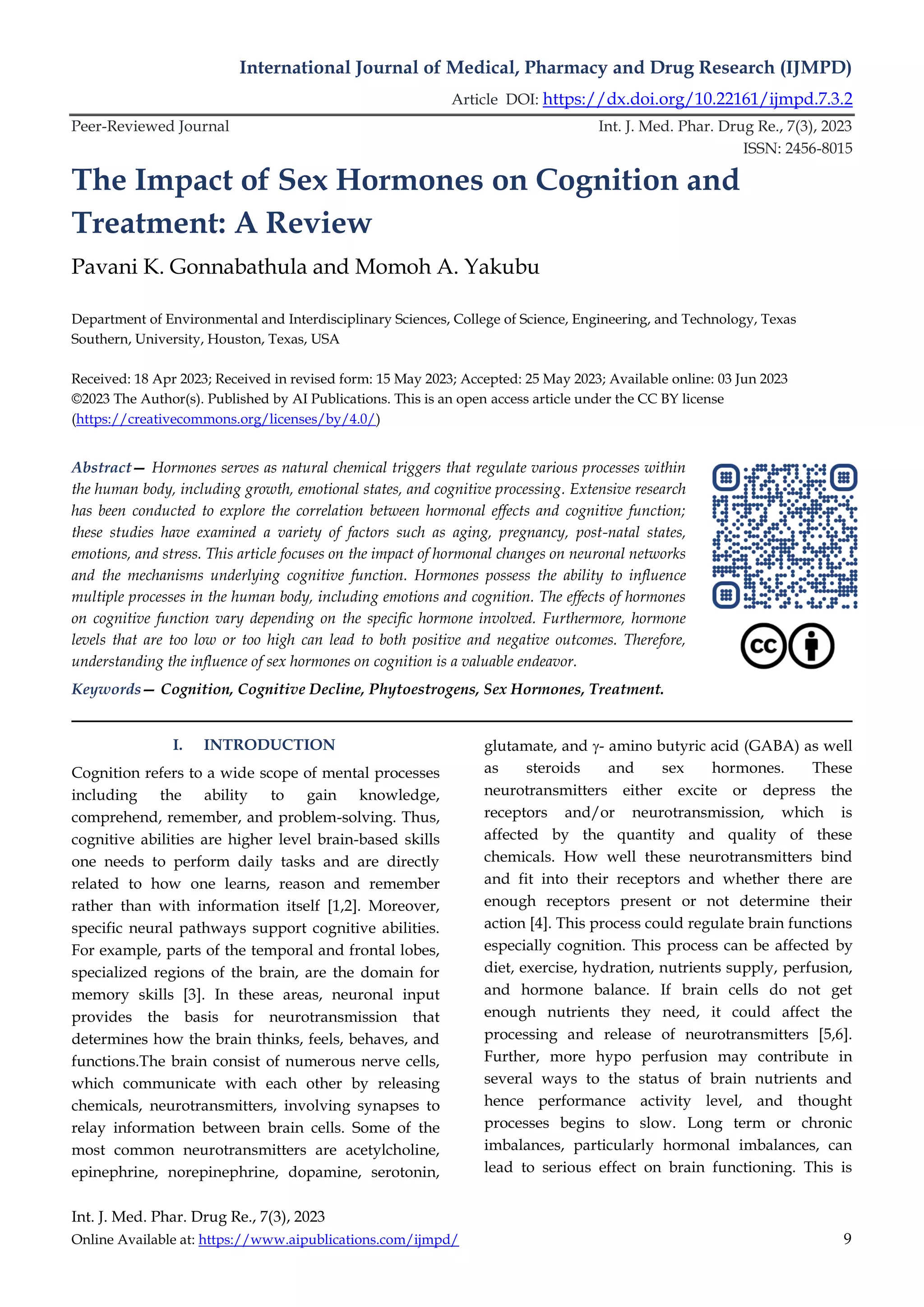 The Impact of Sex Hormones on Cognition and Treatment: A Review | PDF