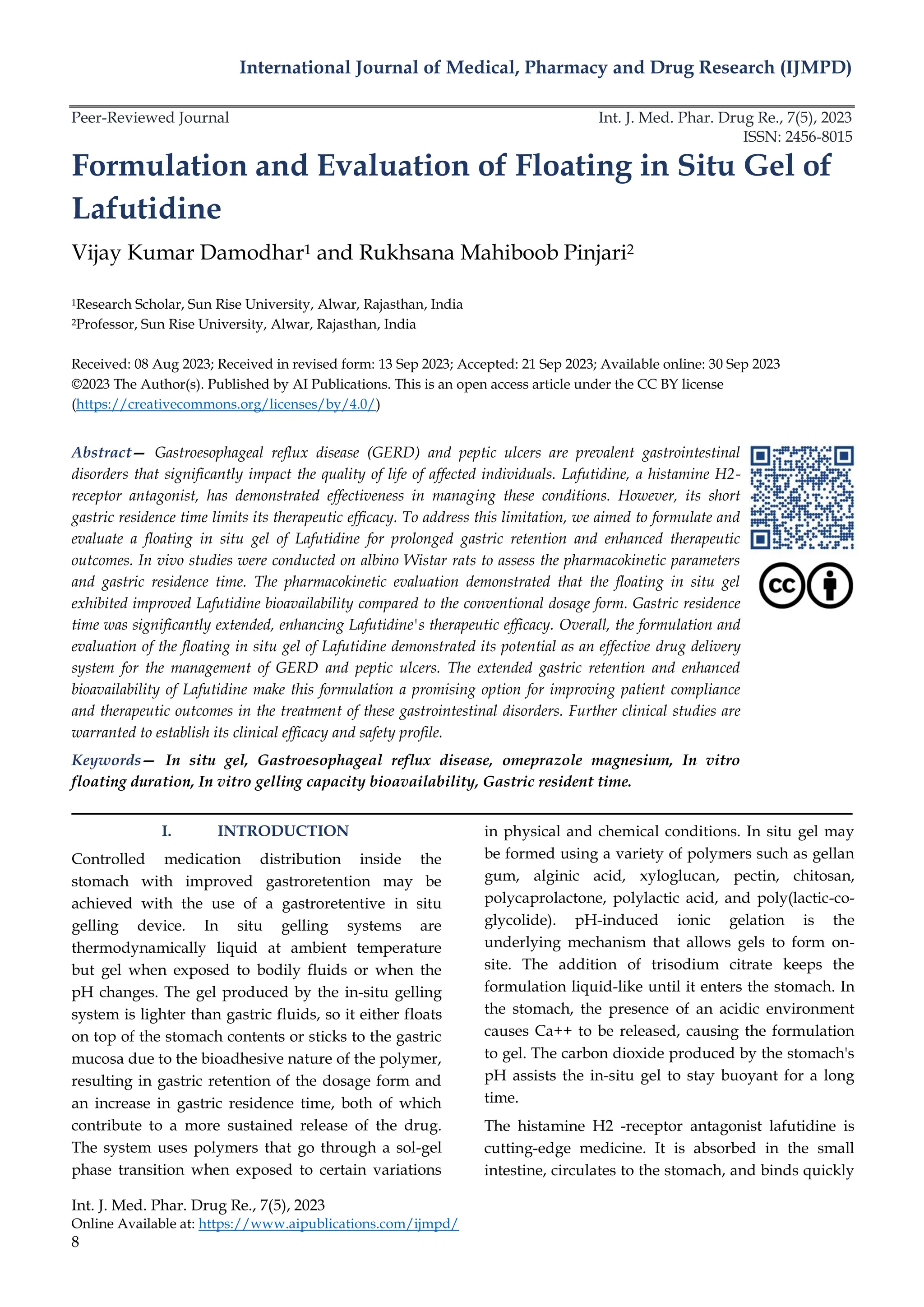 Formulation and Evaluation of Floating in Situ Gel of Lafutidine | PDF