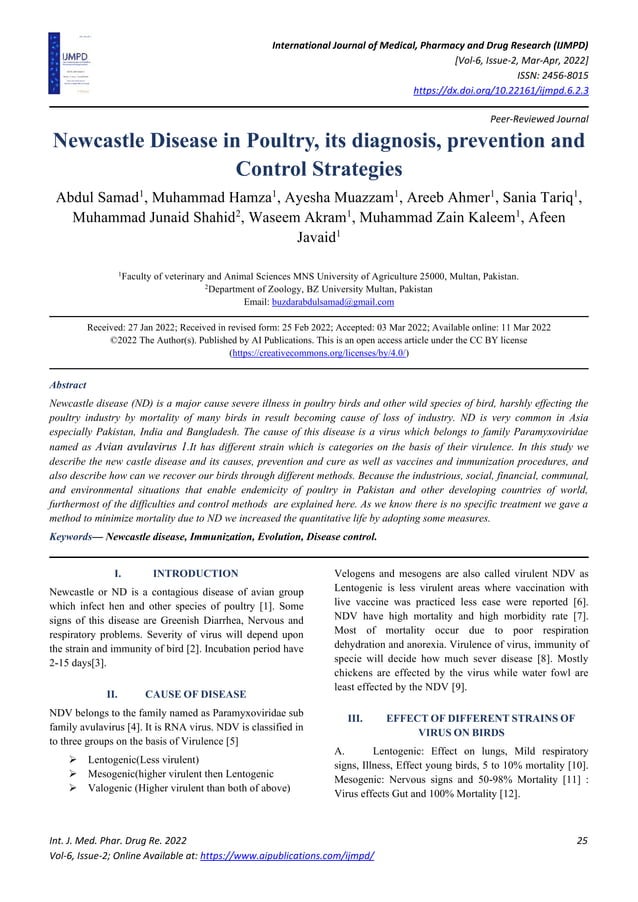 Newcastle Disease in Poultry, its diagnosis, prevention and Control ...