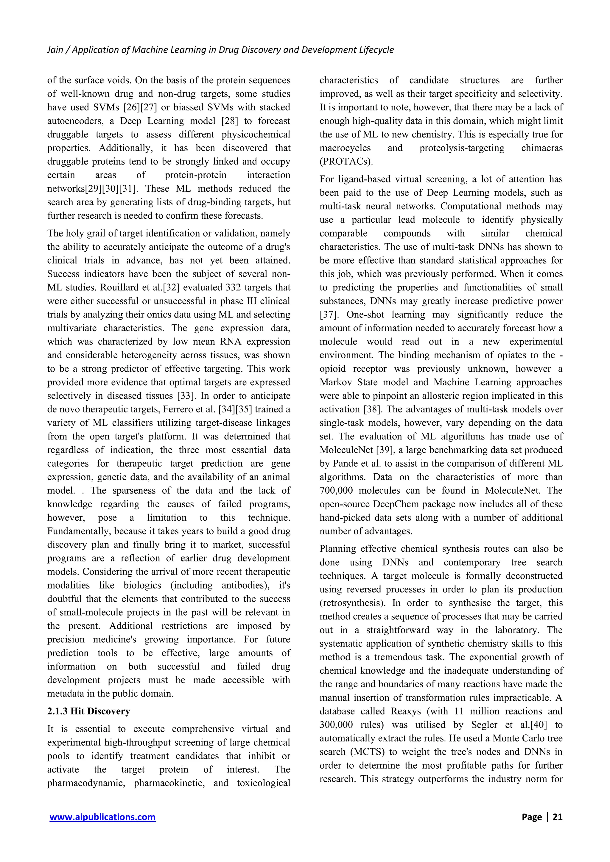 Application of Machine Learning in Drug Discovery and Development Lifecycle | PDF