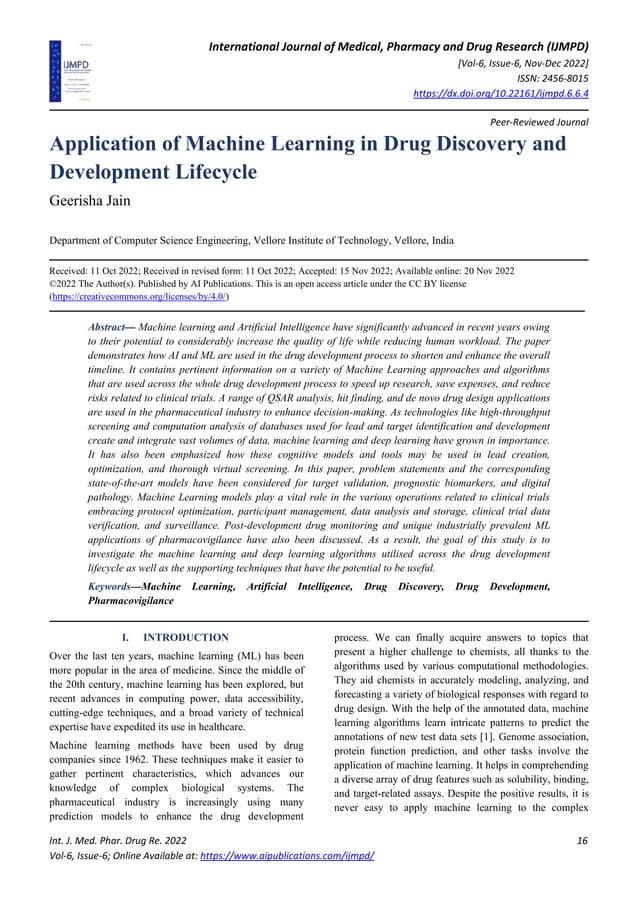 Application of Machine Learning in Drug Discovery and Development ...