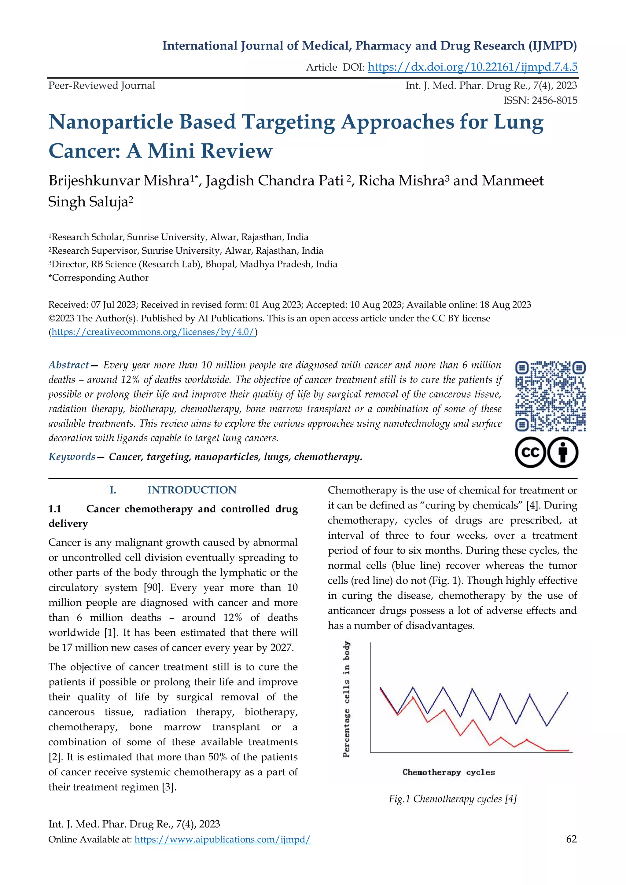 Nanoparticle Based Targeting Approaches for Lung Cancer: A Mini Review ...