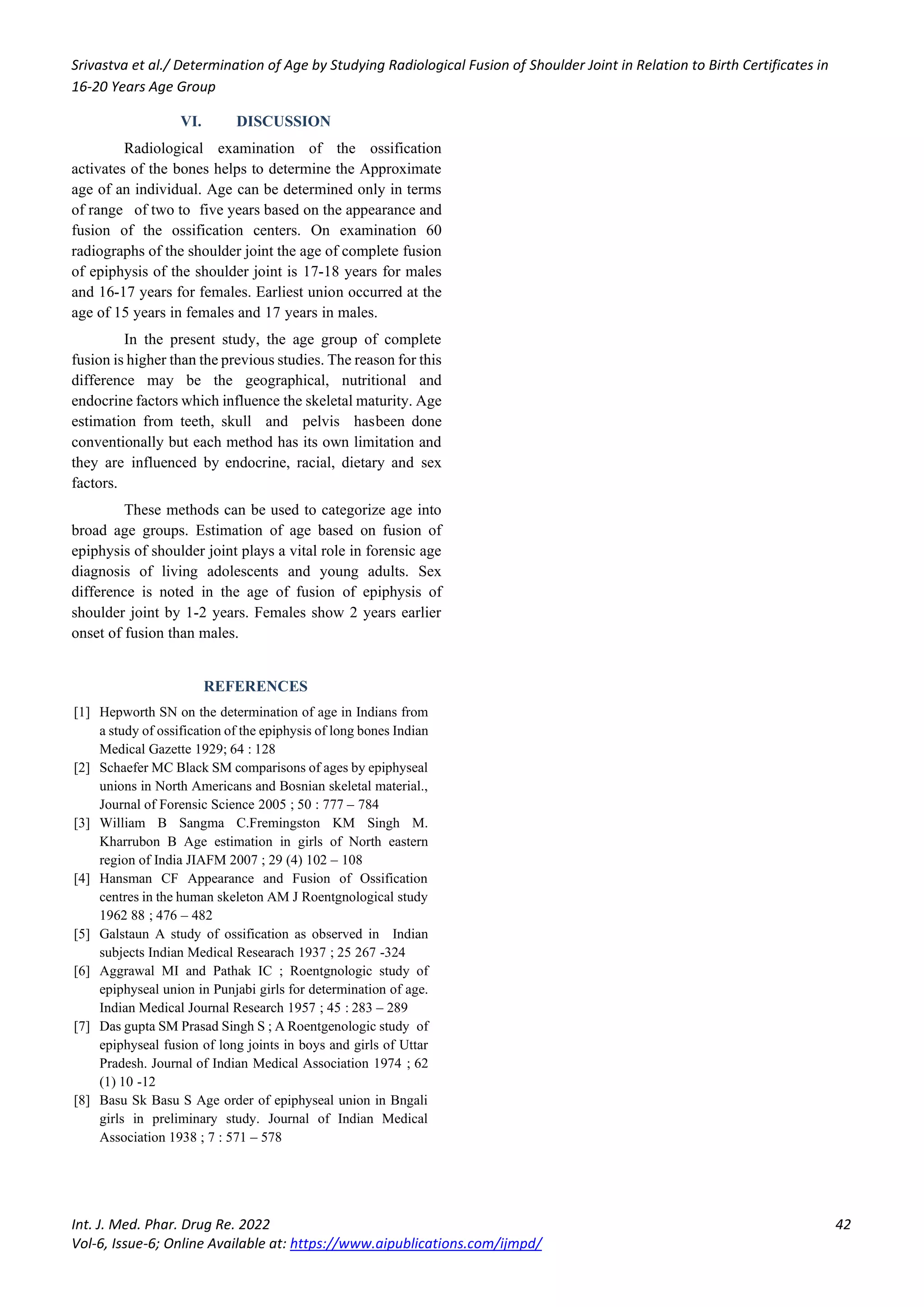 Determination of Age by Studying Radiological Fusion of Shoulder Joint ...