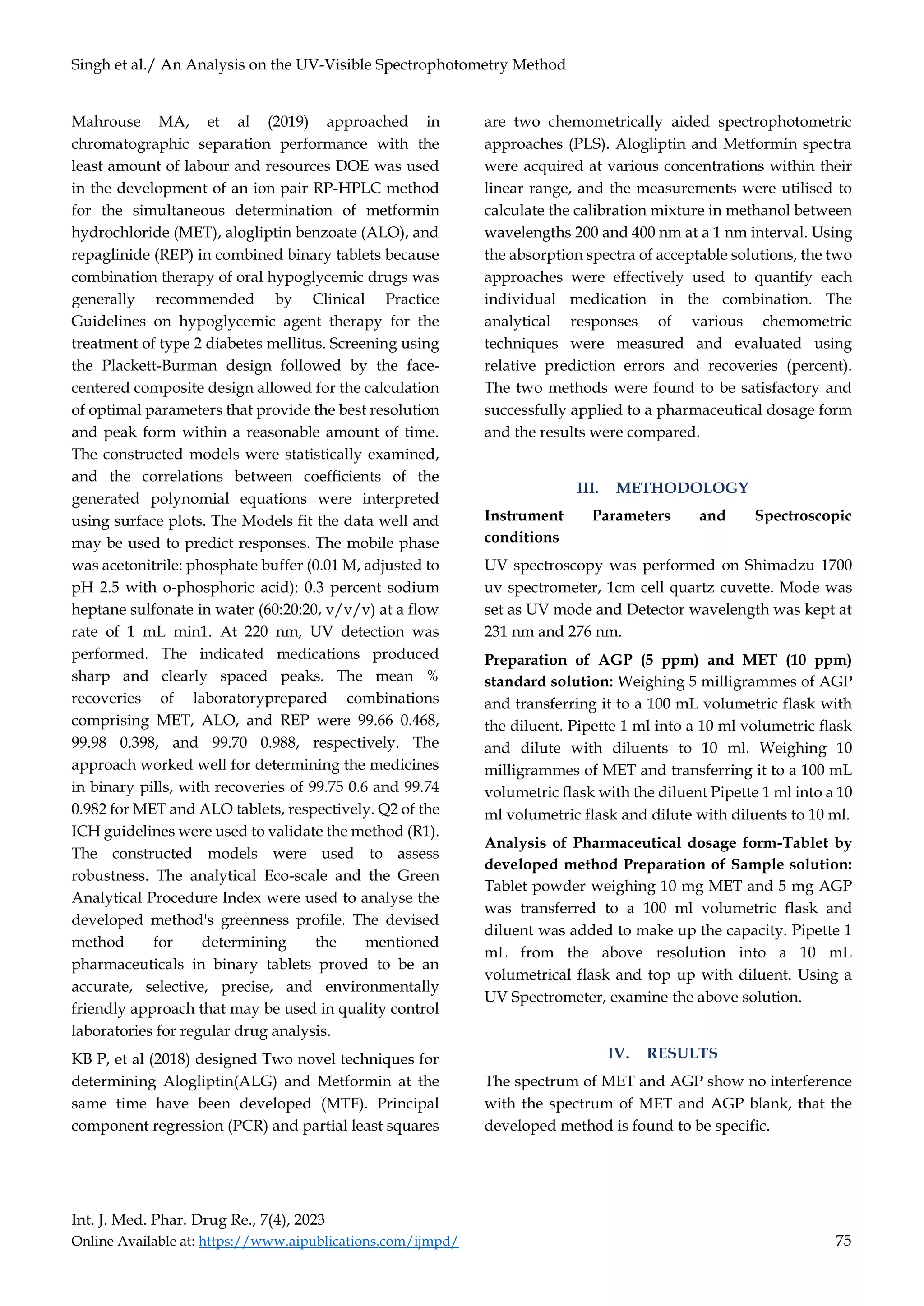 An Analysis on the UV-Visible Spectrophotometry Method | PDF