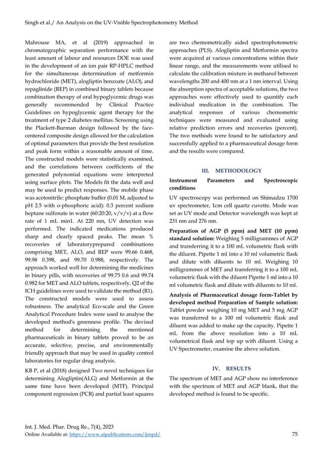 An Analysis on the UV-Visible Spectrophotometry Method | PDF