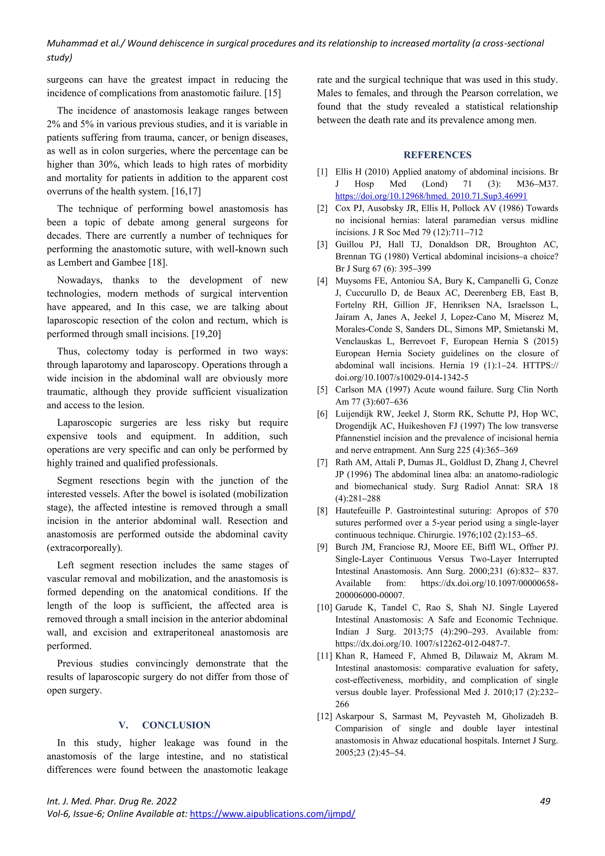 Wound dehiscence in surgical procedures and its relationship to increased mortality (a cross ...