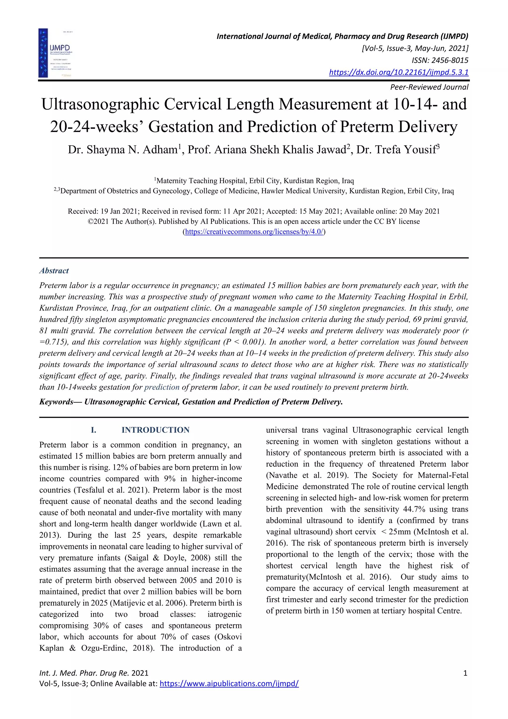Ultrasonographic Cervical Length Measurement at 10-14- and 20-24-weeks ...