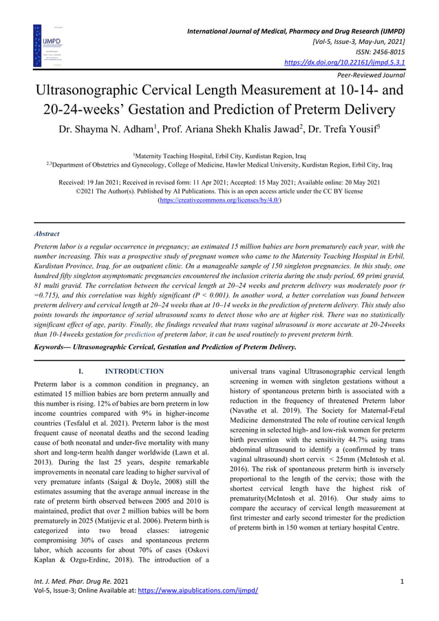 Ultrasonographic Cervical Length Measurement at 10-14- and 20-24-weeks ...
