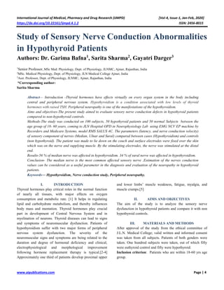 Study of Sensory Nerve Conduction Abnormalities in Hypothyroid Patients | PDF