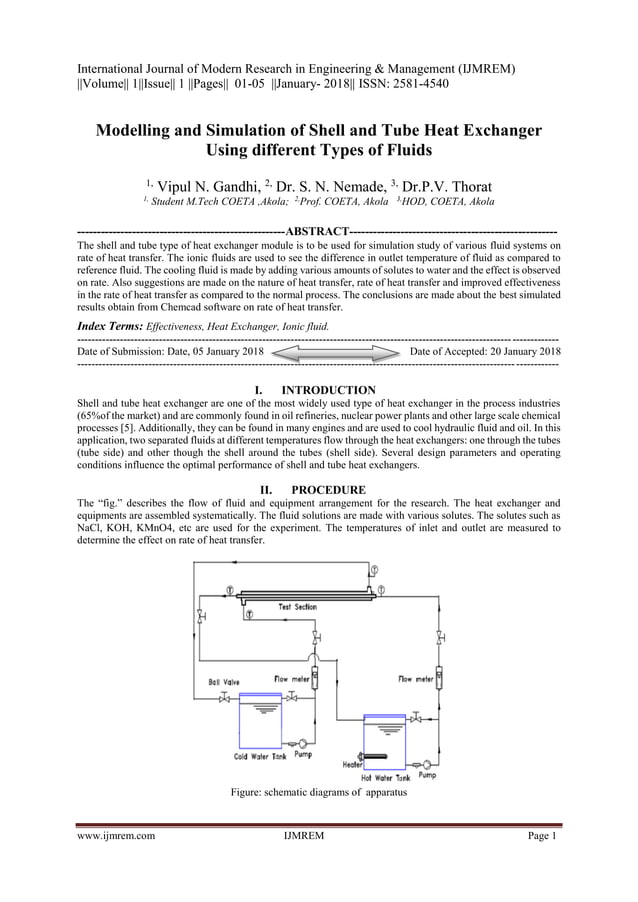 Modelling and Simulation of Shell and Tube Heat Exchanger Using different Types of Fluids | PDF
