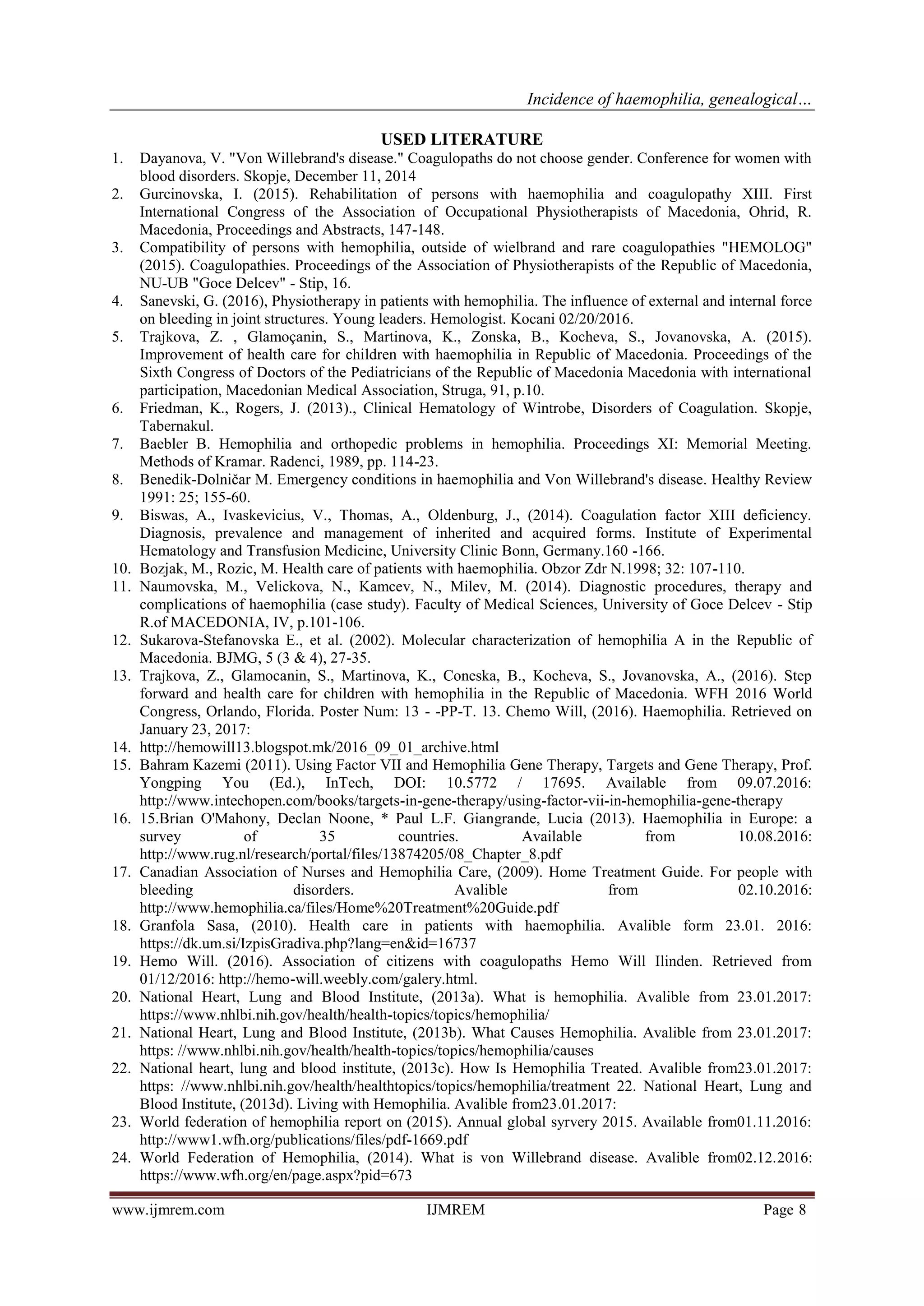 Incidence of haemophilia, genealogical inheritance and transmission of ...