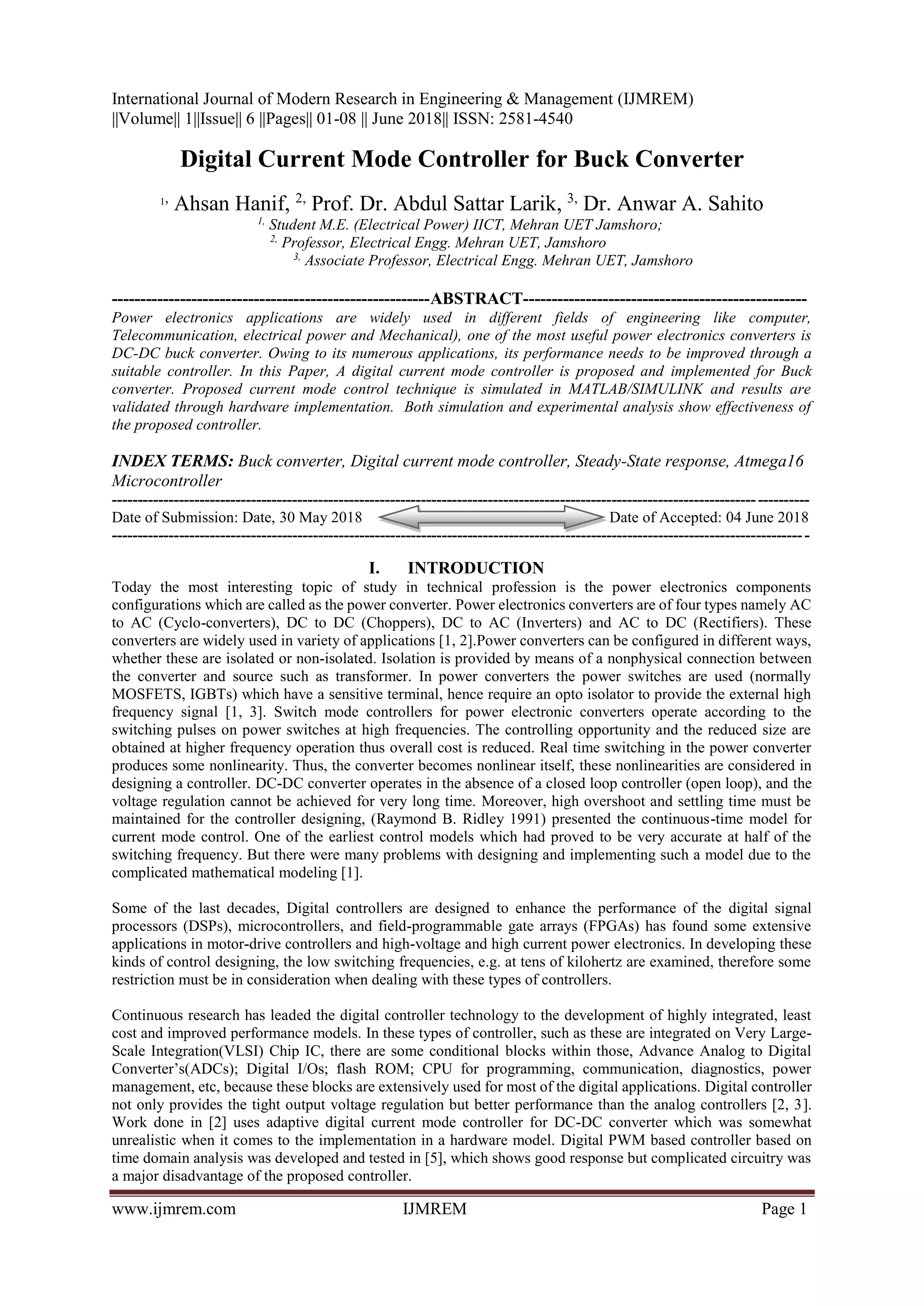 Digital Current Mode Controller for Buck Converter | PDF