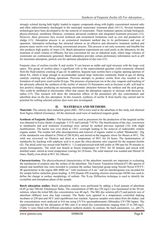 Synthesis of Faujasite Zeolite (Z) For Adsorption of Cationic Dye from ...