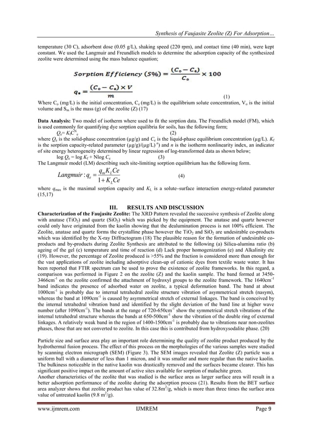 Synthesis of Faujasite Zeolite (Z) For Adsorption of Cationic Dye from Textile Waste Water. | PDF
