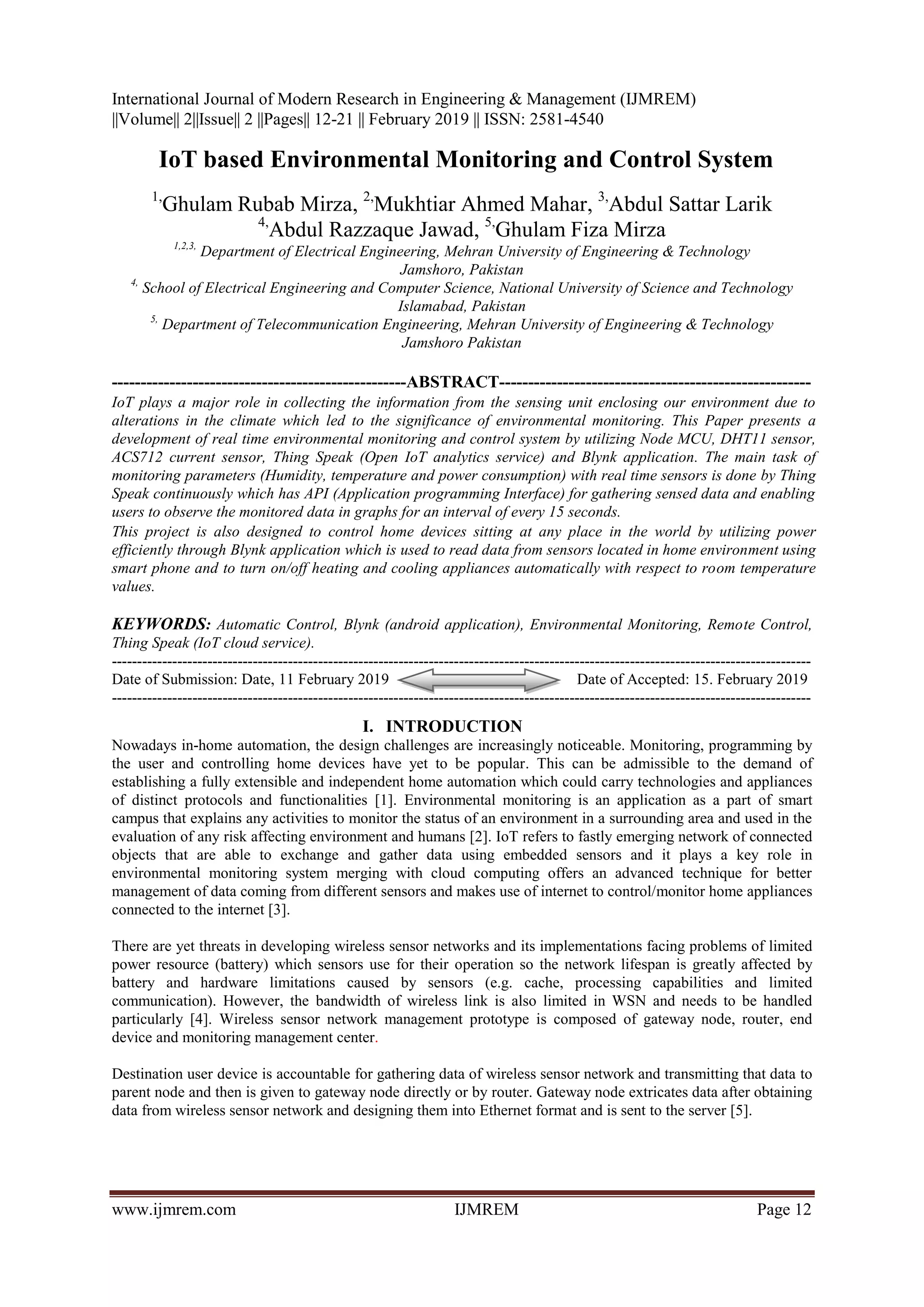 IoT based Environmental Monitoring and Control System | PDF