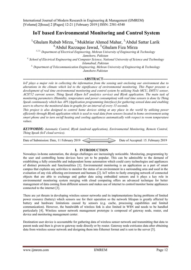 IoT based Environmental Monitoring and Control System | PDF