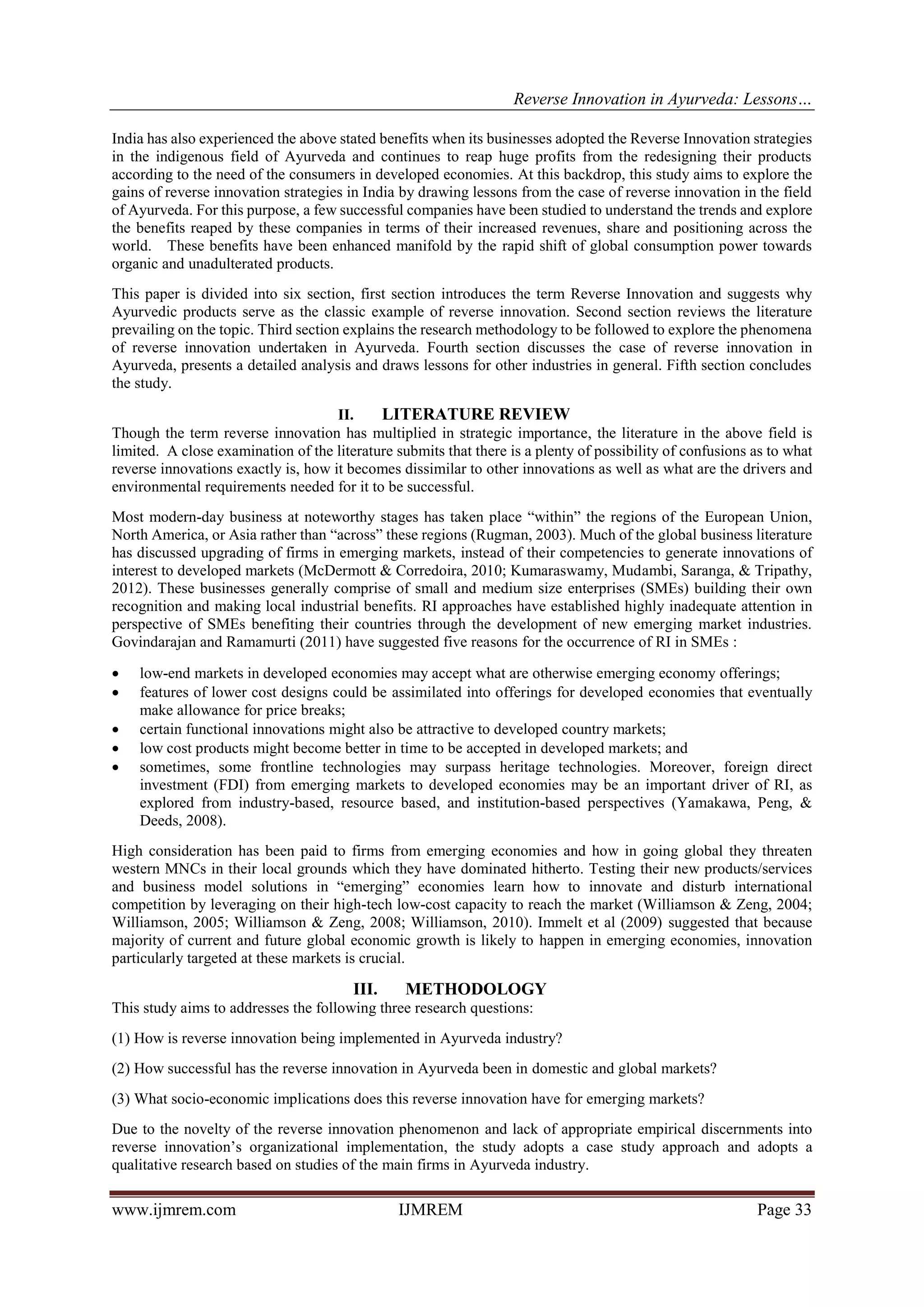 Reverse Innovation in Ayurveda: Lessons to Learn | PDF