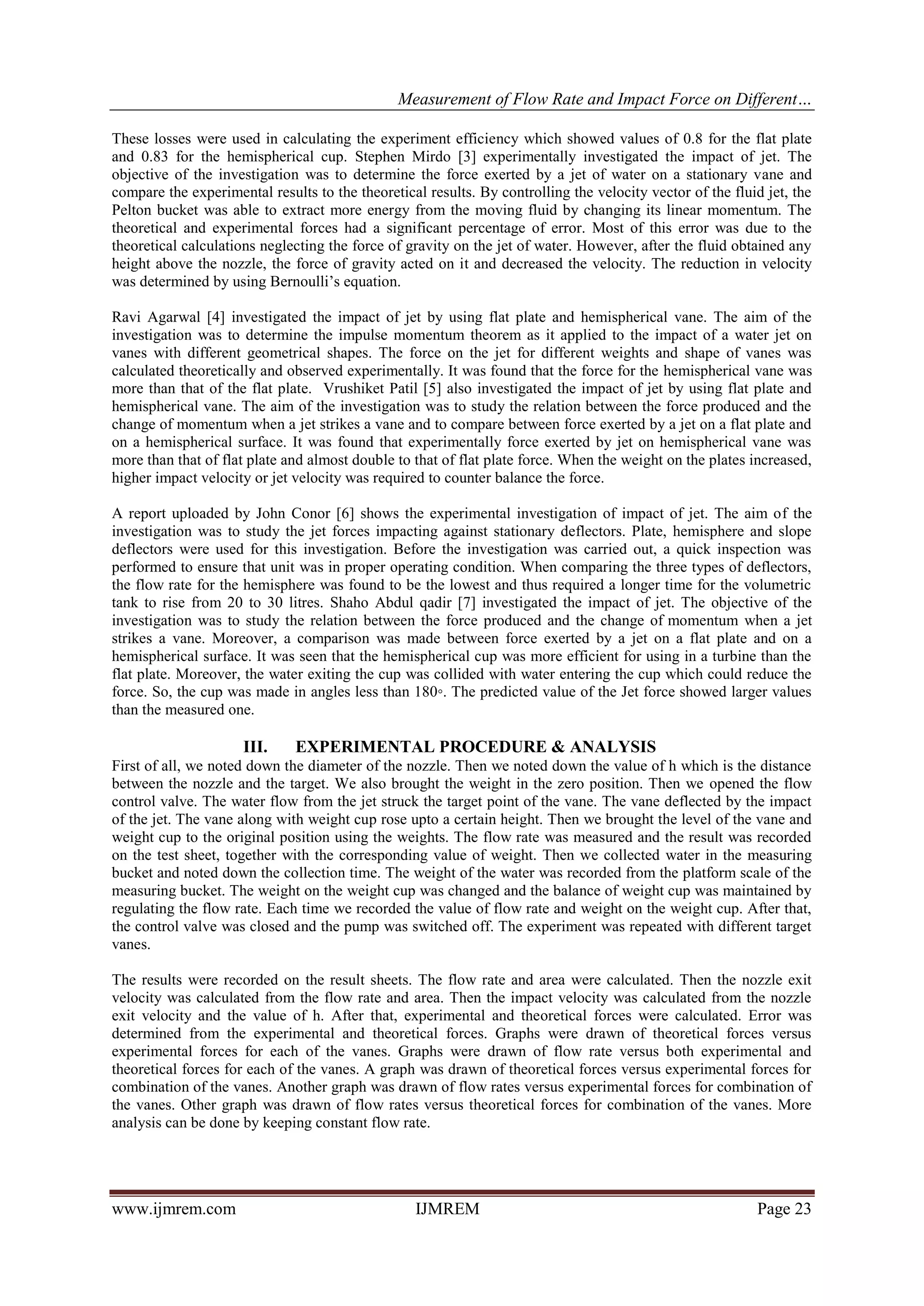 Measurement of Flow Rate and Impact Force on Different Vanes through ...