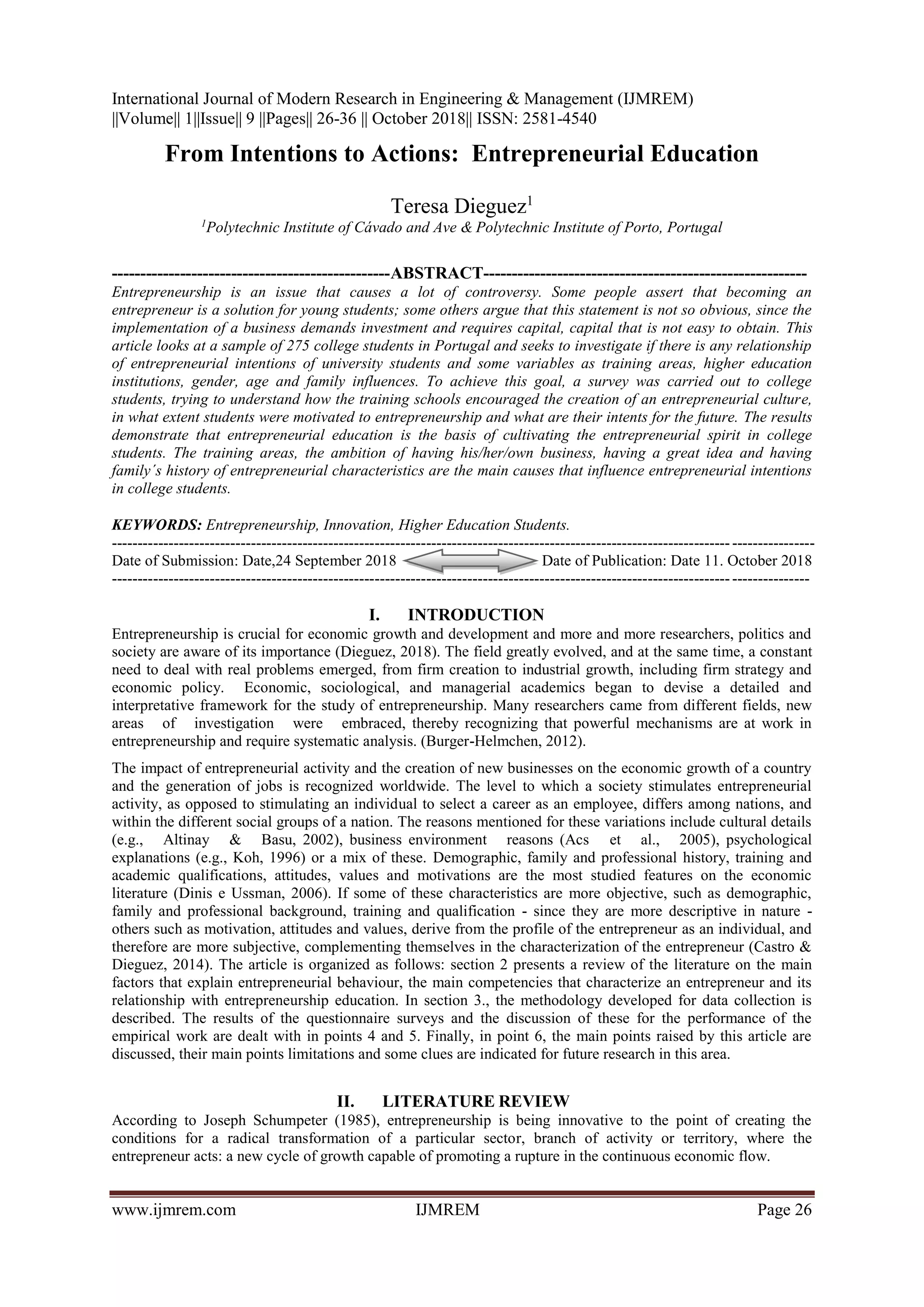 From Intentions to Actions: Entrepreneurial Education | PDF