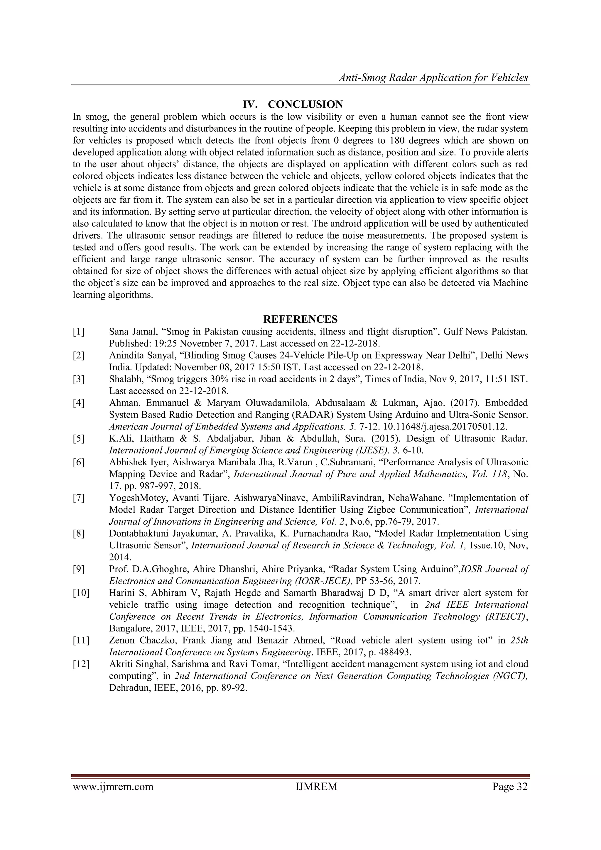 Anti-Smog Radar Application for Vehicles | PDF
